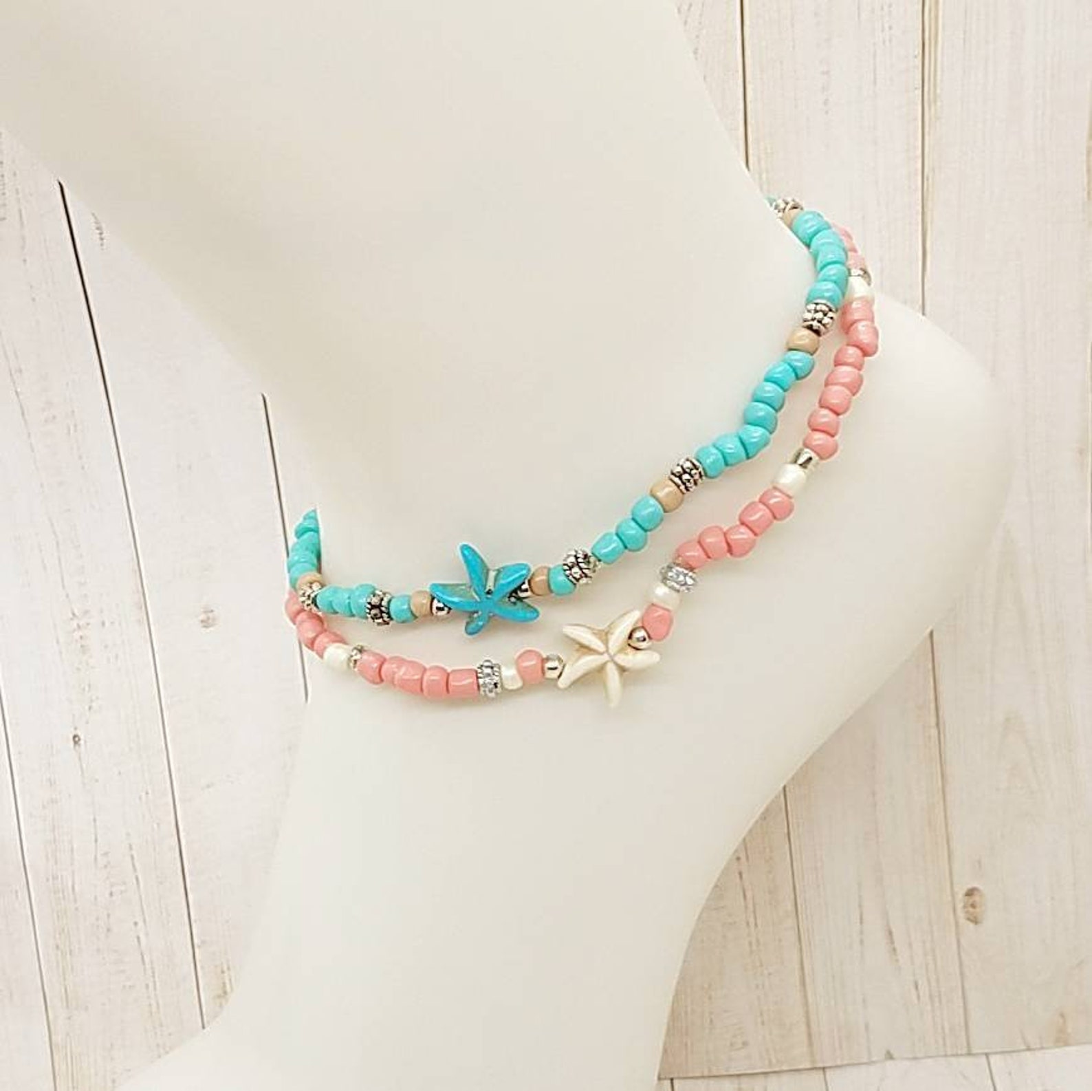 Starfish Anklet, Sand Dollar Ankle Bracelet, Tropical Hawaiian Beach ...