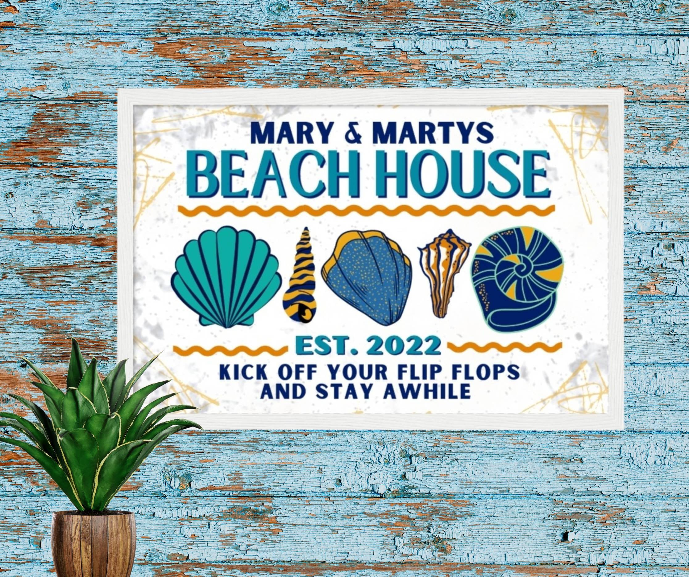 Custom Beach Family Last Name, Ocean Cottage Home Wall Art Print ...