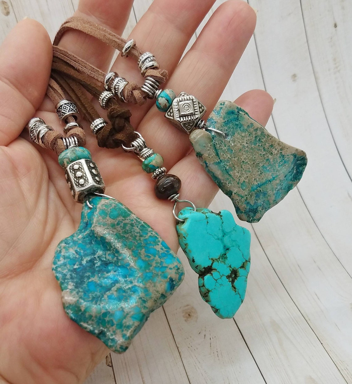 Southwestern Turquoise Necklace Long Turquoise & Leather | Etsy