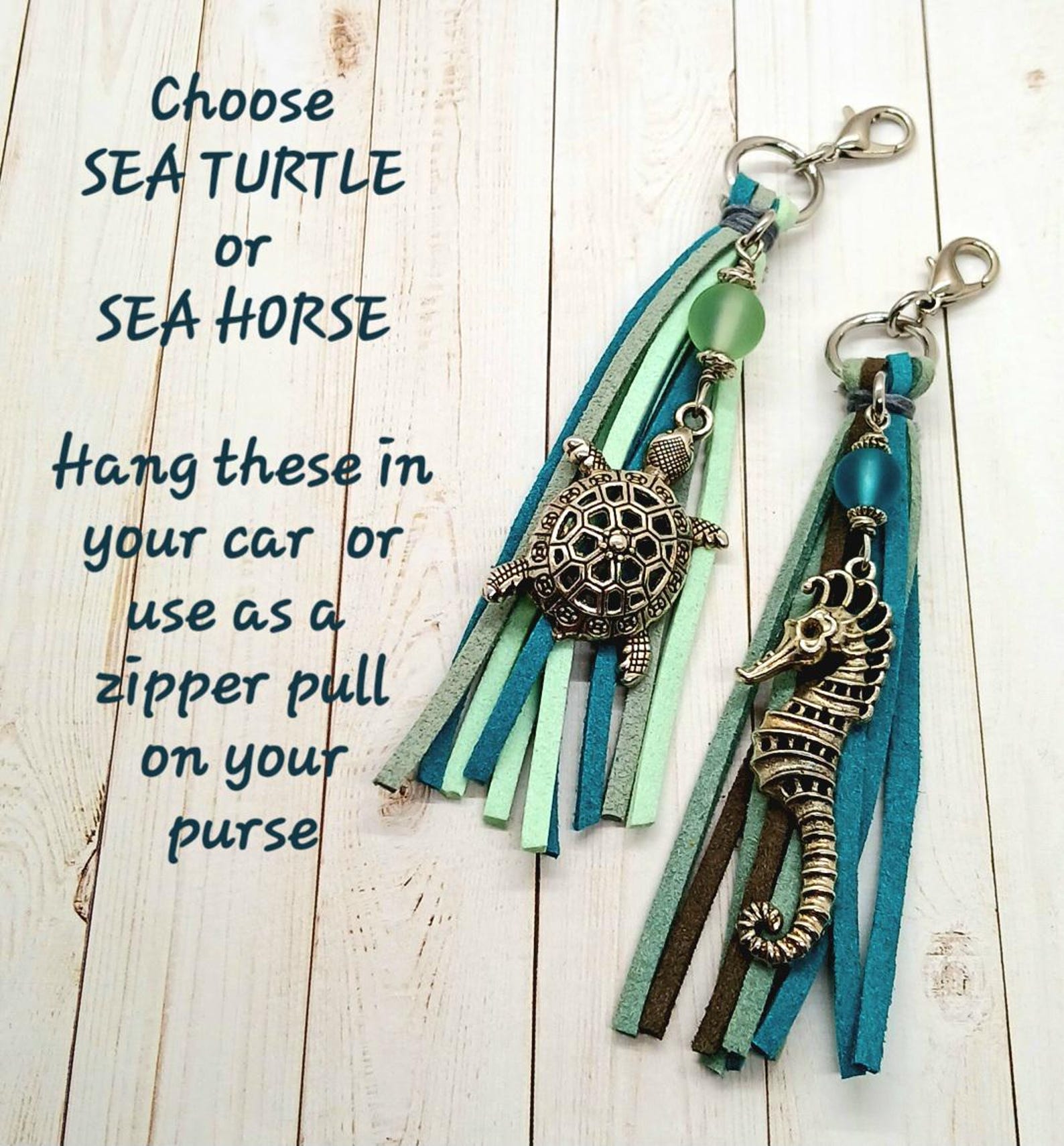 Sea Turtle Purse Charm Key Chain, Sea Horse, Ocean Beach Fringe Tassel ...