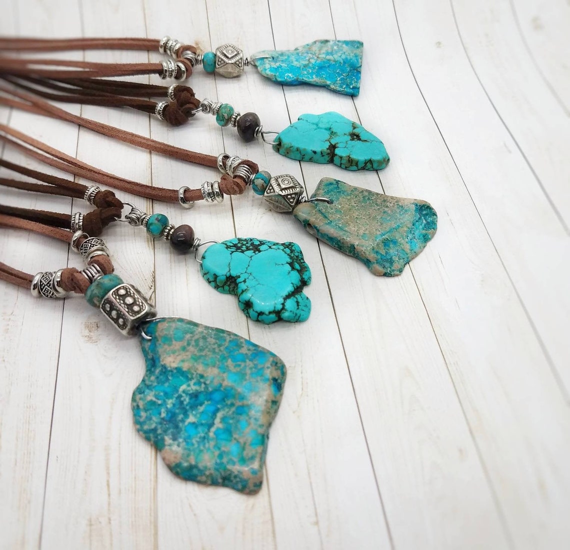 Southwestern Turquoise Necklace Long Turquoise & Leather | Etsy
