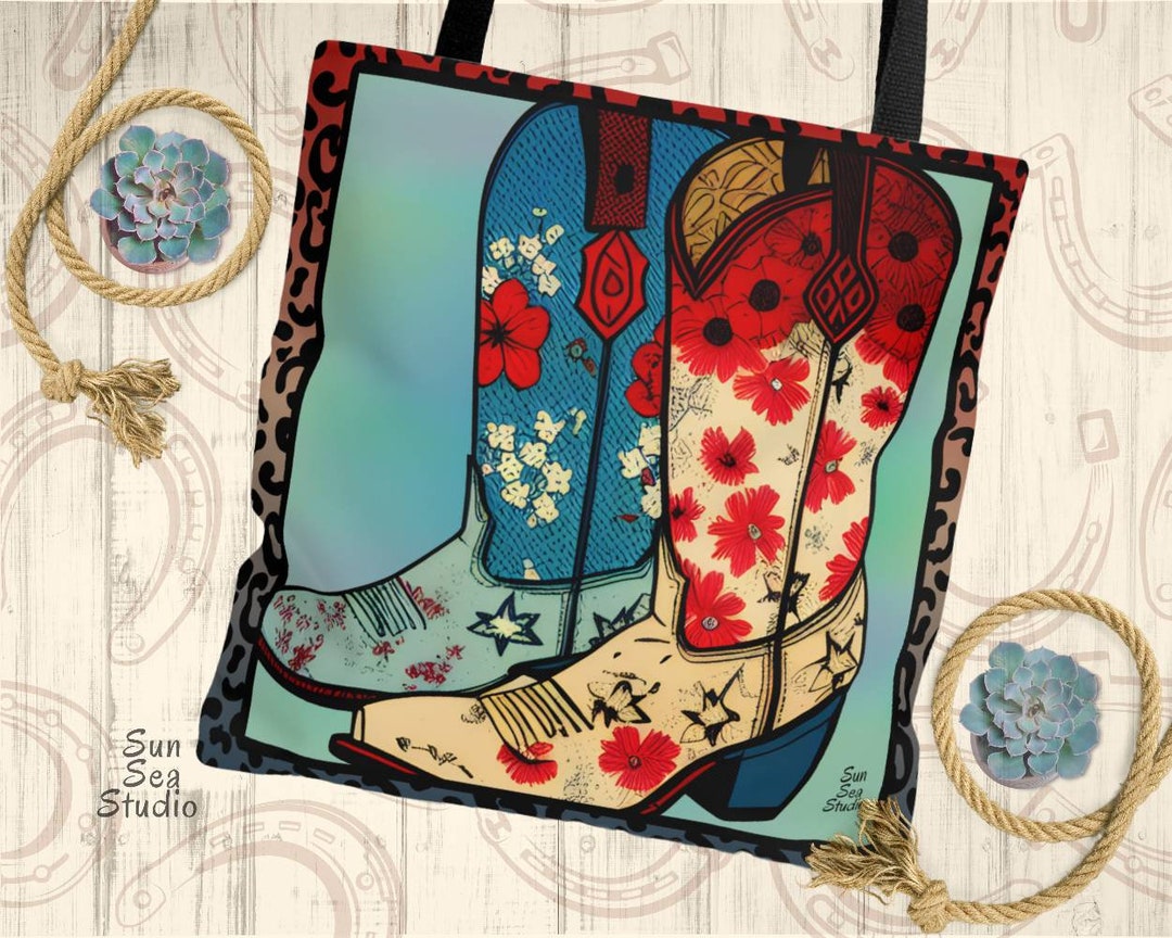 Retro Floral Print Western Tote Bag, Boho Hippie Cowgirl Bag Purse ...
