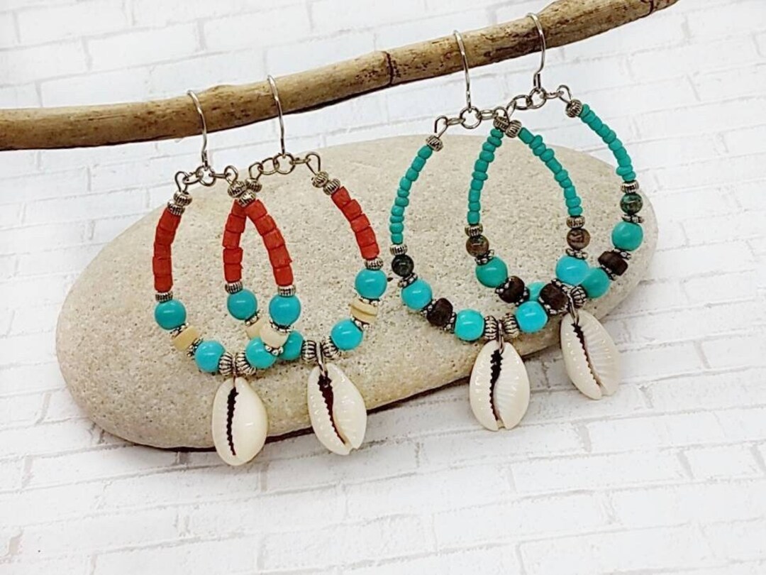 Summer Beach Hawaiian Shell Earrings, Boho Jewelry for Women, Tropical ...