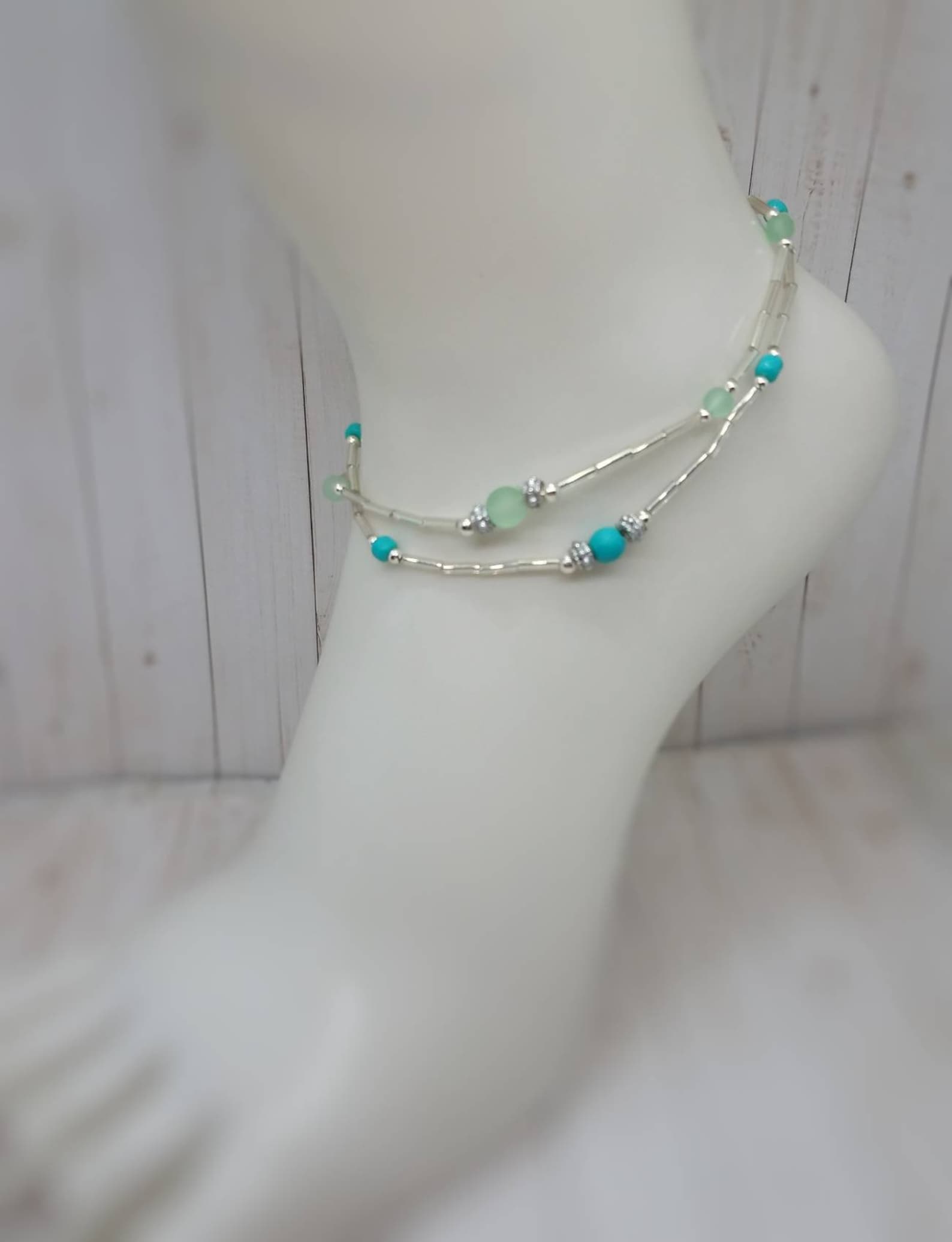Elegant Silver Ankle Bracelet Cultered Sea Glass Ankle | Etsy