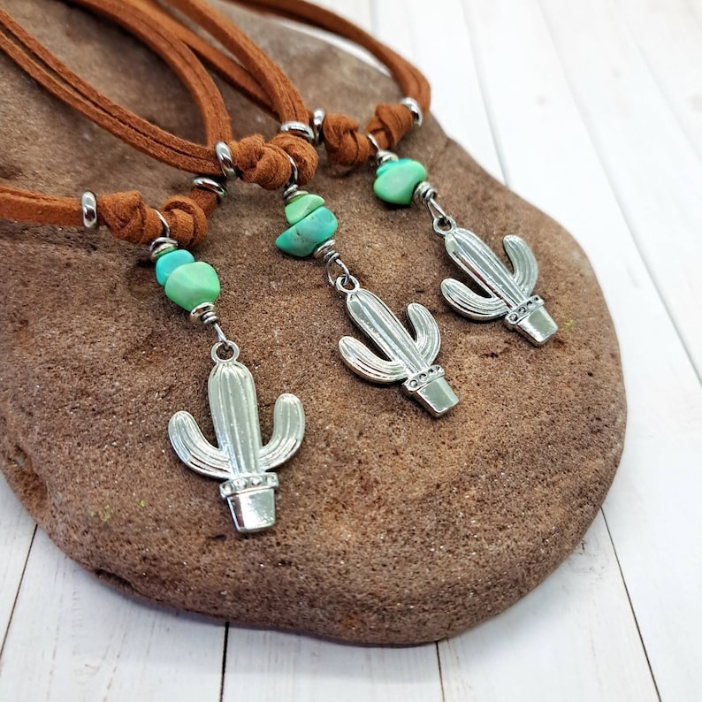 Southwest Turquoise Cactus Necklace, Boho Western Jewelry for Women ...