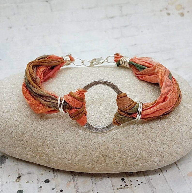 Artisan Turquoise Silk & Silver Tone Bracelet Fall Colors | Etsy