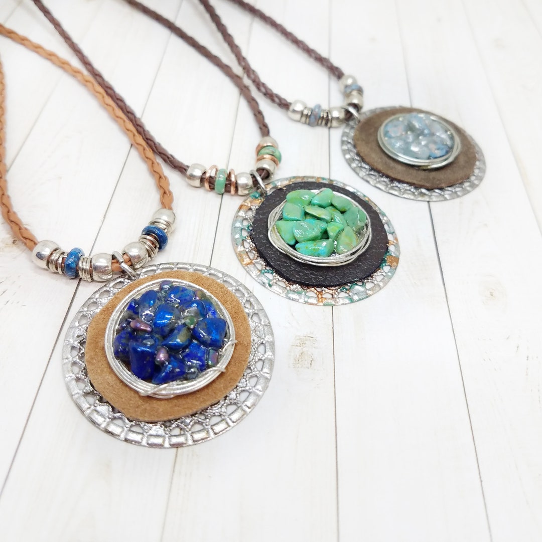 Southwestern Cowgirl Necklace, Lapis & Leather Necklace, Texas Rodeo ...