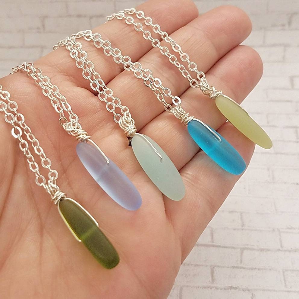 Blue Sea Glass Necklace, Hawaiian Beach Glass Necklace, Sea Glass ...