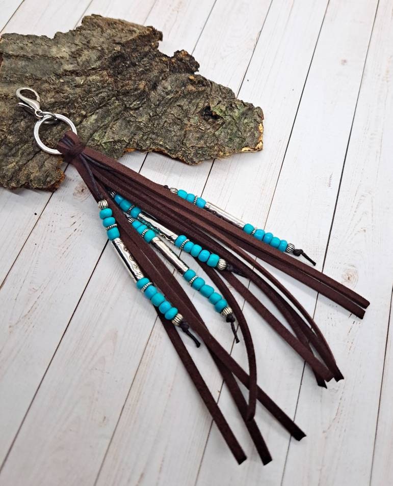 Western Turquoise Purse Charm Gift for Women, Native American Fringe ...
