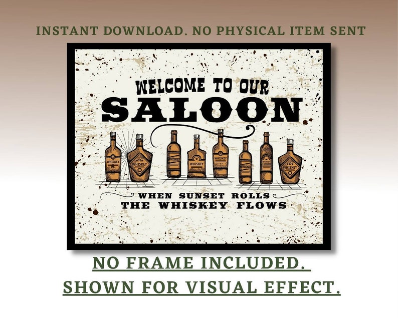 Instant Download Printable Saloon Sign, Whiskey Bar Pub Print, Western ...