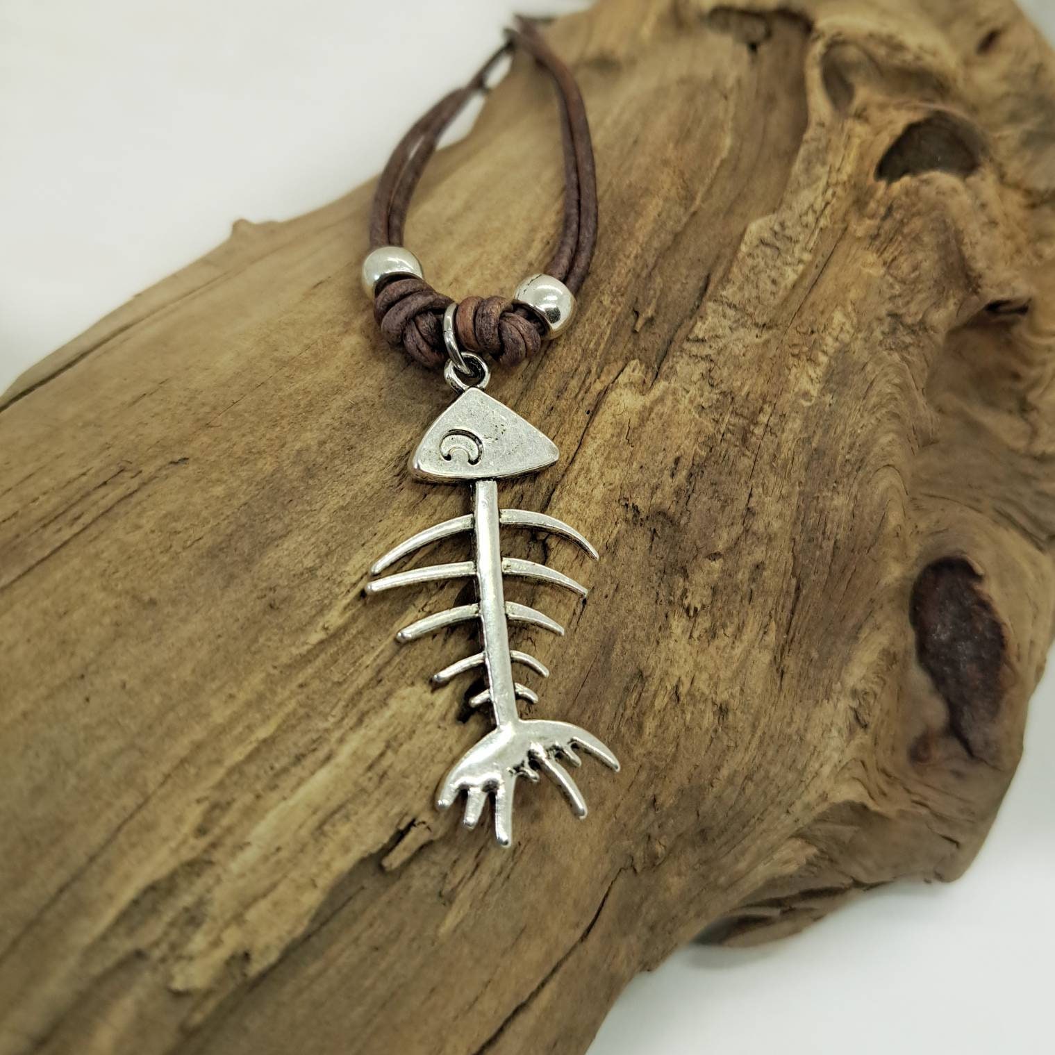 Fish Bone Necklace on Leather Fish Skeleton Pendant Men Male - Etsy