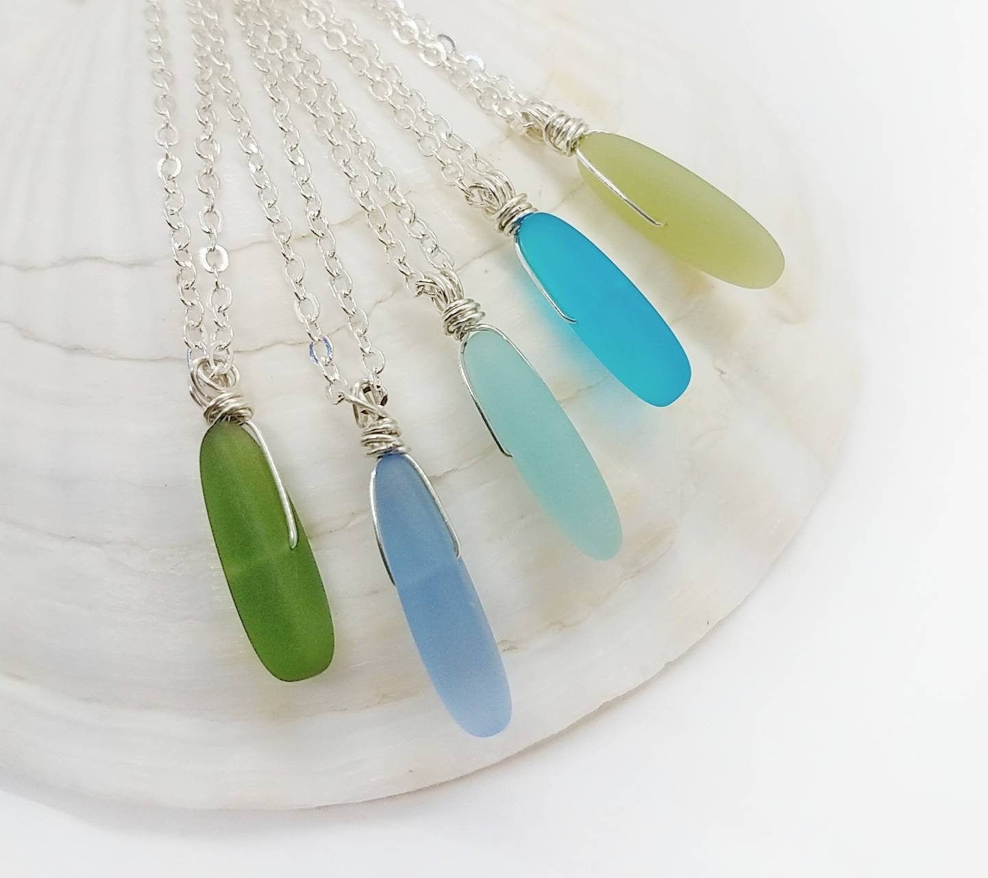 Blue Sea Glass Necklace, Hawaiian Beach Glass Necklace, Sea Glass ...