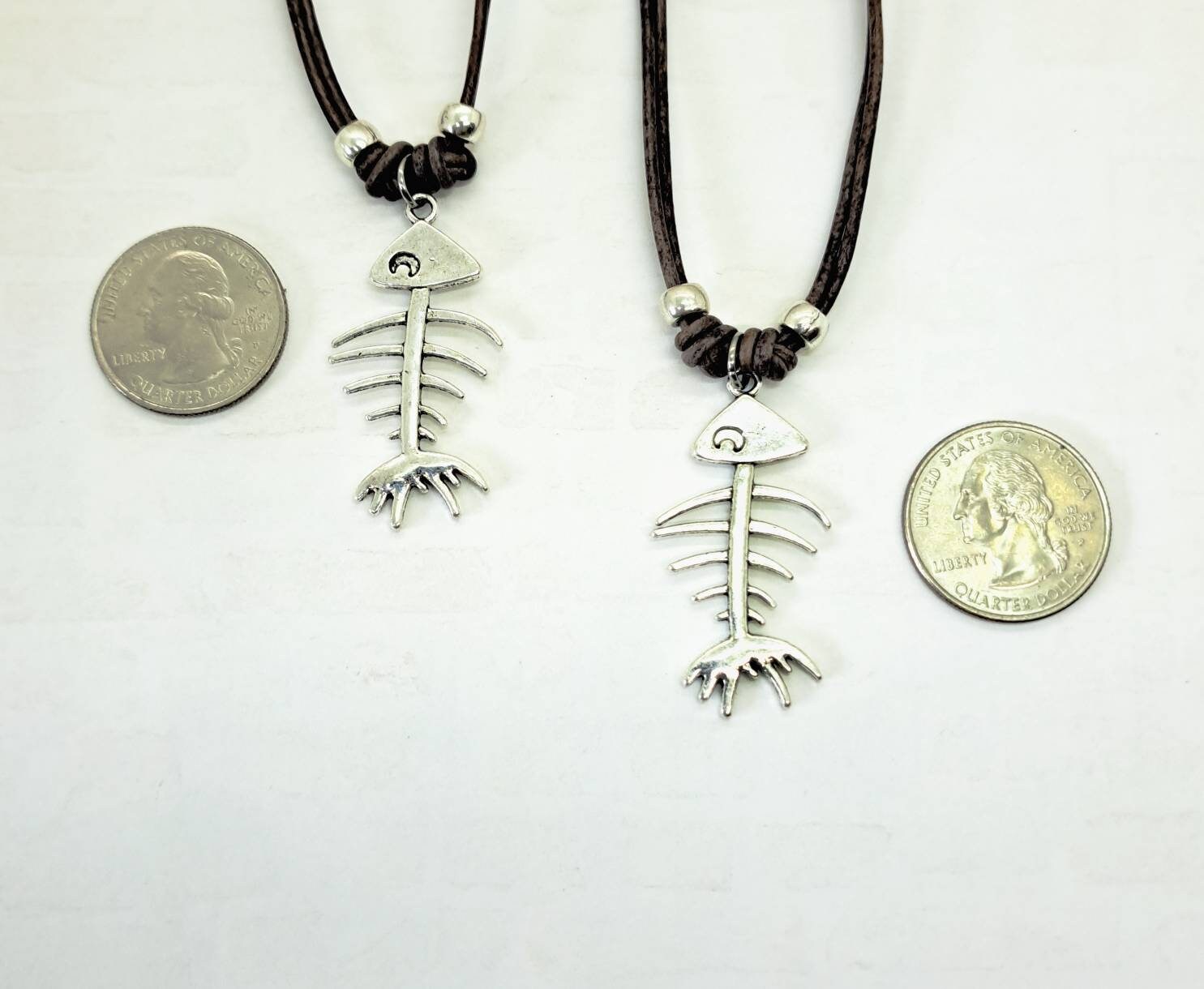 Fish Bone Necklace on Leather, Fish Skeleton Pendant, Men Male Fishing ...