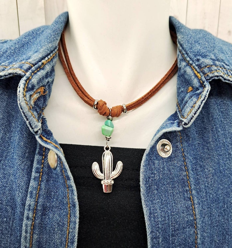 Southwest Turquoise Cactus Necklace, Boho Western Jewelry for Women ...