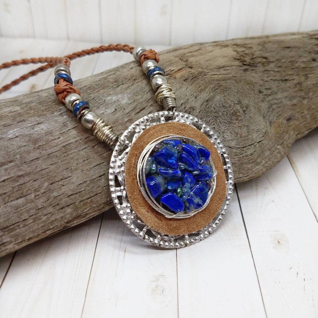 Southwestern Cowgirl Necklace Lapis & Leather Necklace Texas - Etsy