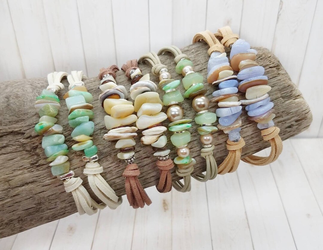Aqua Blue Green & Shell Bracelet, Summer Festival Bracelet, Hawaiian ...