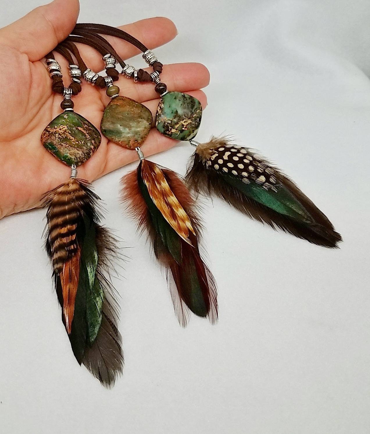 Real Feather Necklace Indian Style Jewelry Boho Cowgirl | Etsy
