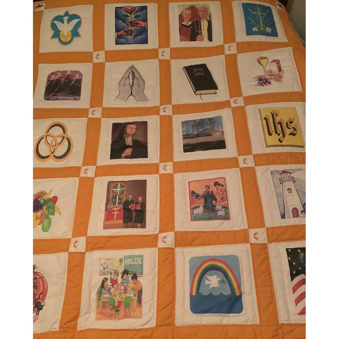 Puffy Patchwork Quilt Religious Church Love Bible Praying 58 X 70 ...