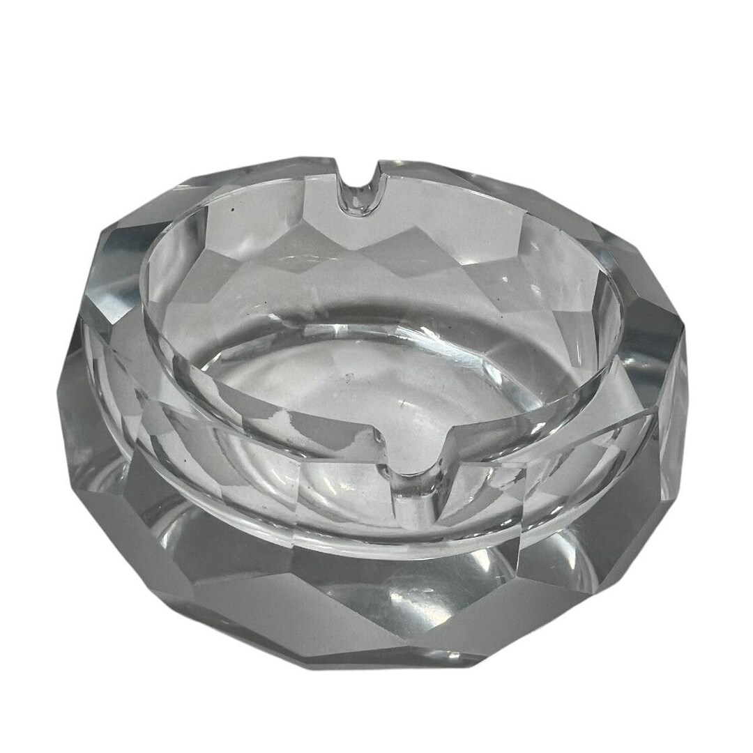 Vintage Ashtray MCM Heavy Crystal Floating Art Glass Thick 3 1/2" Ash ...