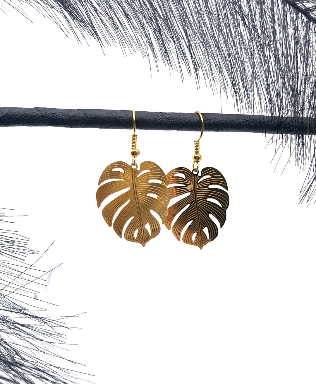 Earrings With Monstera Leaf Charm Tropical Leaf Earrings - Etsy