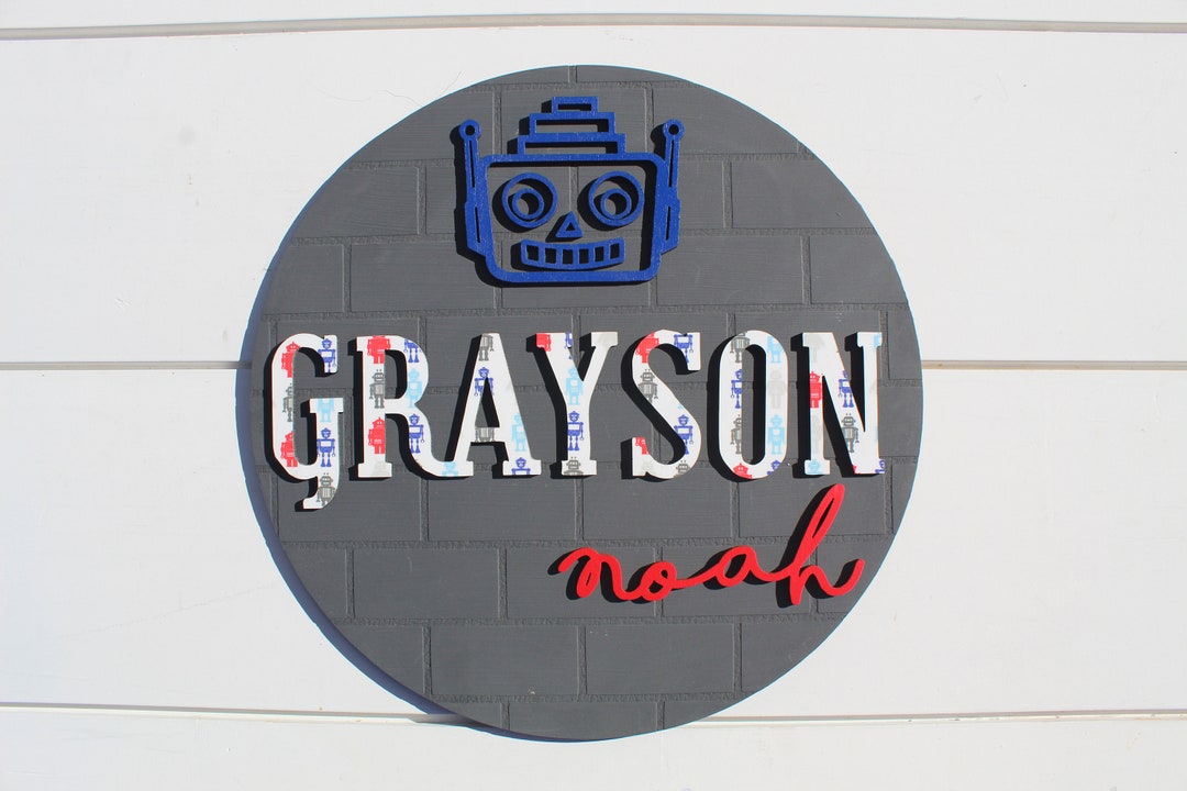 12.5 Robot Themed Name Rounds, Nursery Rounds, Kids Room Round Signs ...