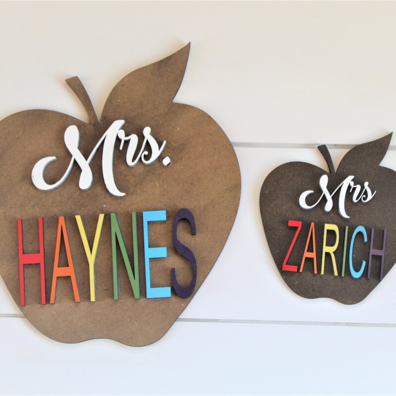Wood Apple Teacher Sign - Etsy