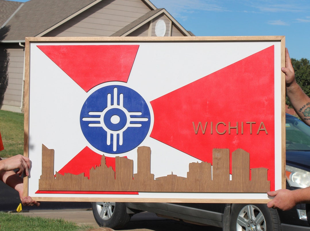 City Flag, State Flag, Kansas City Flag, Wichita ICT Flag Wood, Framed ...