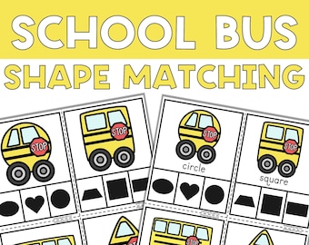 School Bus 2D Shape Matching Clip Cards Printable Math Activity for ...