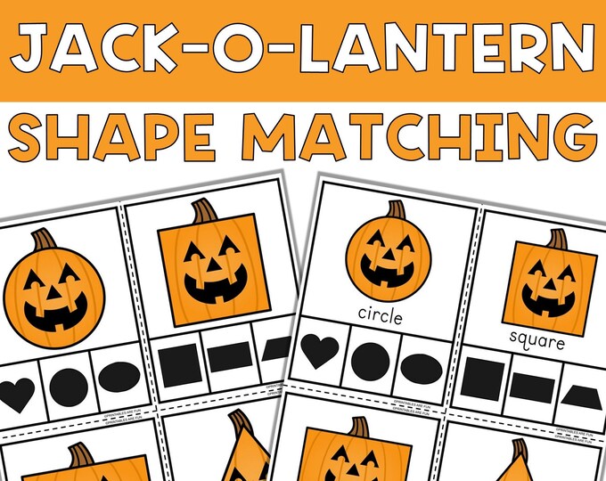 Halloween Jack-o-lantern 2D Shape Matching Clip Cards | Printable Math ...