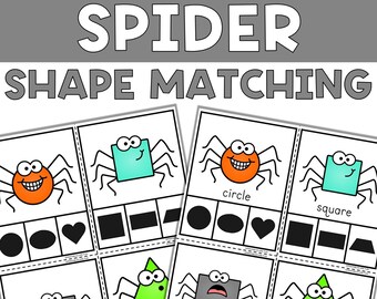 Spider 2D Shape Matching Clip Cards Printable Math Activity for ...