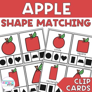 Fall Apple 2D Shape Matching Clip Cards | Printable Math Activity for ...