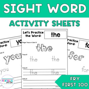 Kindergarten Sight Word Activity Sheets | Fry First 100 | High ...