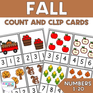 Fall Count and Clip Cards 1-20 Printable Activity Preschool - Etsy