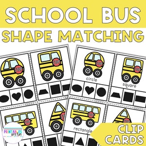 School Bus 2D Shape Matching Clip Cards | Printable Math Activity for ...