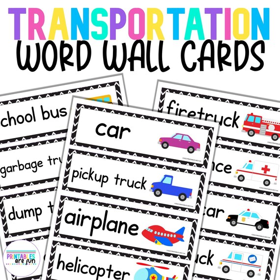 Transportation Word Wall Cards With Pictures Vocabulary - Etsy
