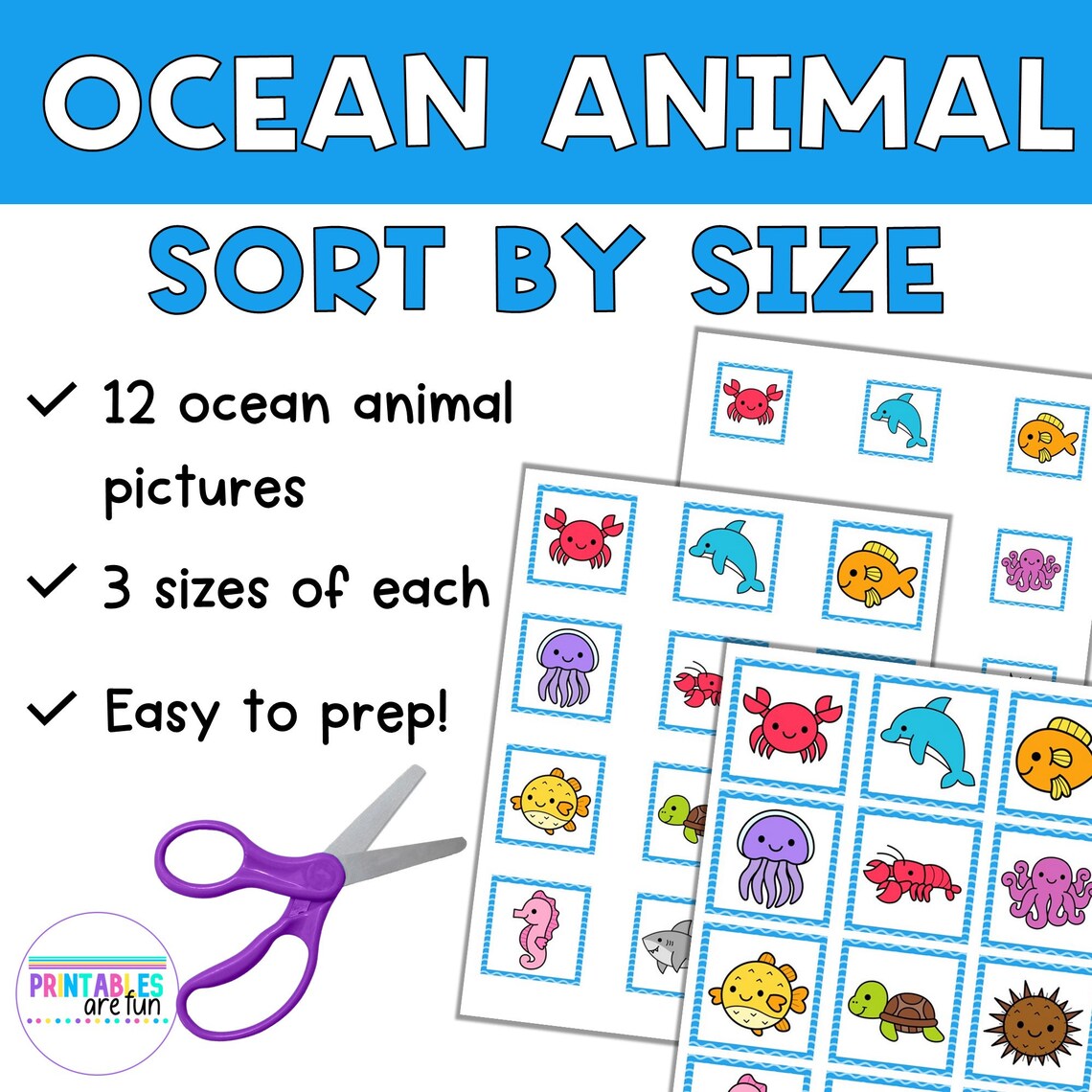 Ocean Animals Sort by Size Activity | Size Sorting Mats for Preschool ...