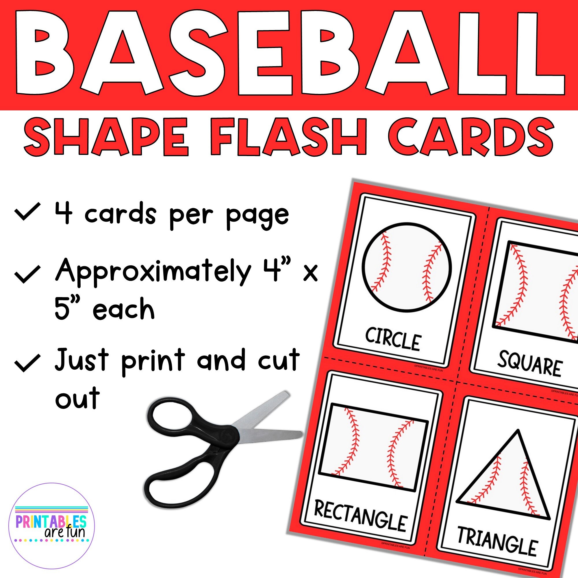Baseball 2D Shape Posters and Flash Cards | Printable Math Activity for ...
