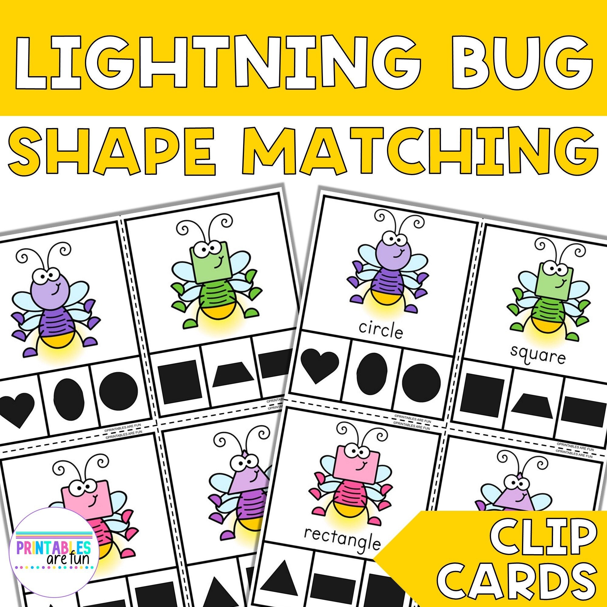 Lightning Bug 2D Shape Matching Clip Cards | Printable Math Activity ...