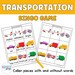 Transportation Bingo Game for Kids, Printable Games, Picture Bingo ...