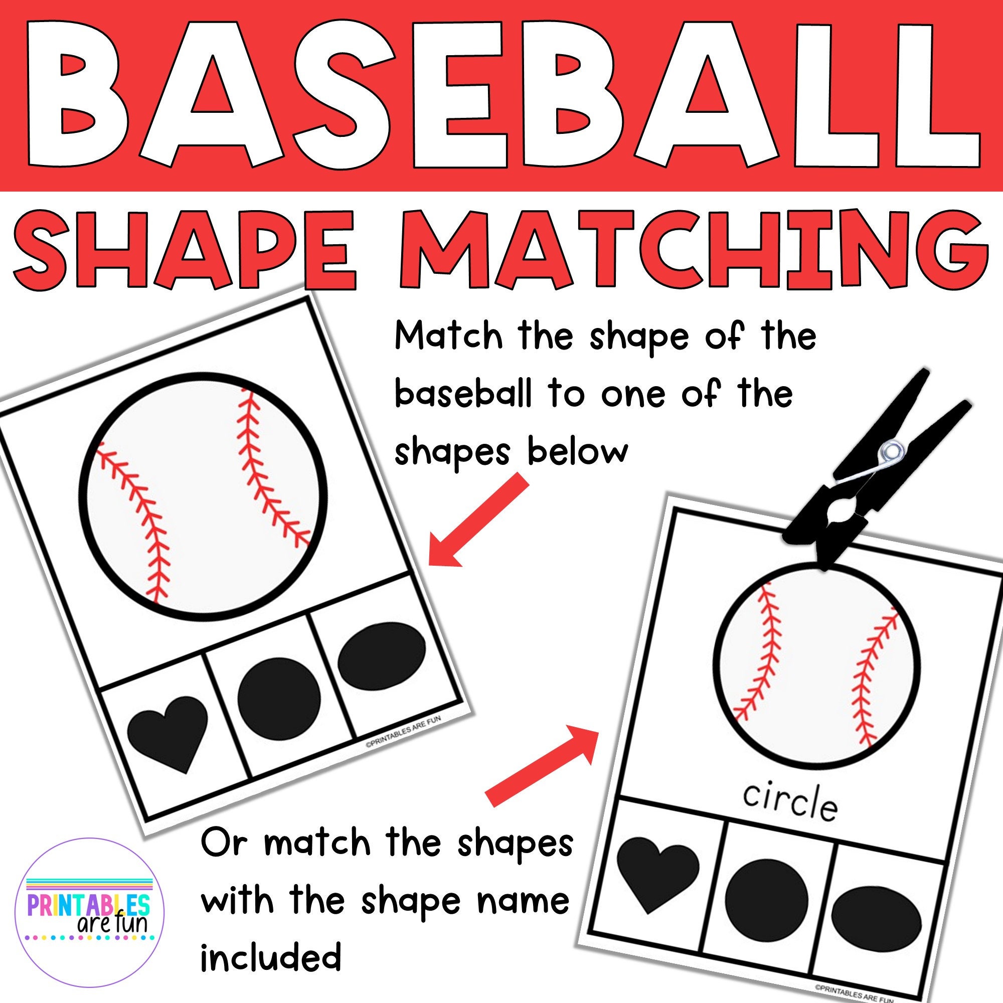 Baseball 2D Shape Matching Clip Cards | Math Task Cards | Printable ...