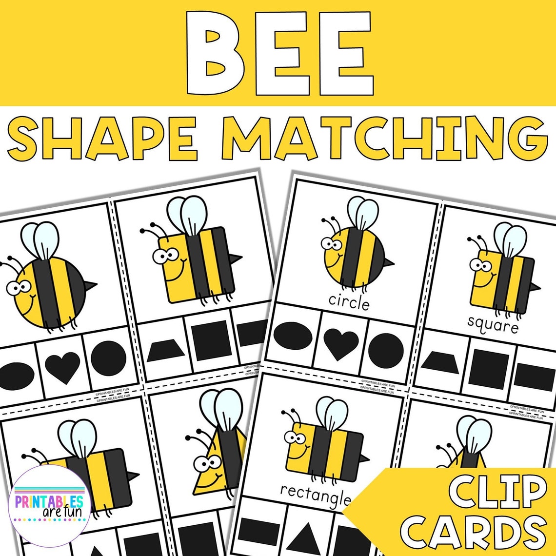 Bee 2D Shape Matching Clip Cards | Printable Math Activity for ...