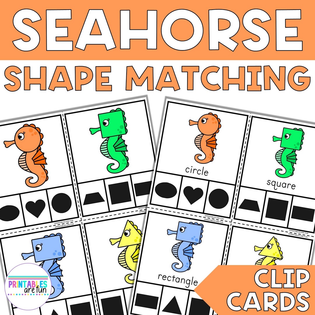 Seahorse 2D Shape Matching Clip Cards | Printable Math Activity for ...