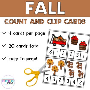 Fall Count and Clip Cards 1-20 Printable Activity Preschool - Etsy