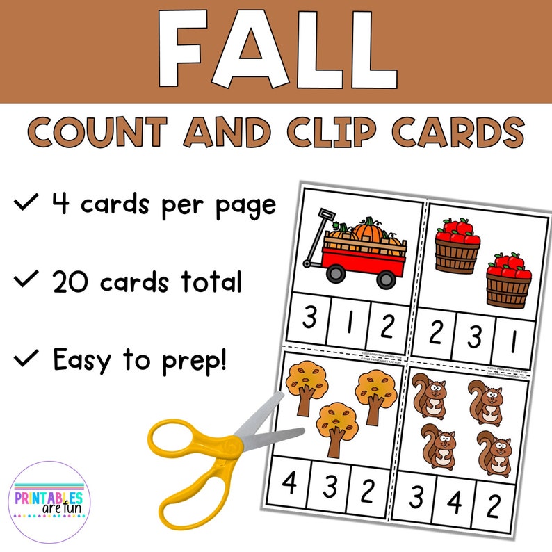 Fall Count and Clip Cards 1-20 Printable Activity Preschool - Etsy