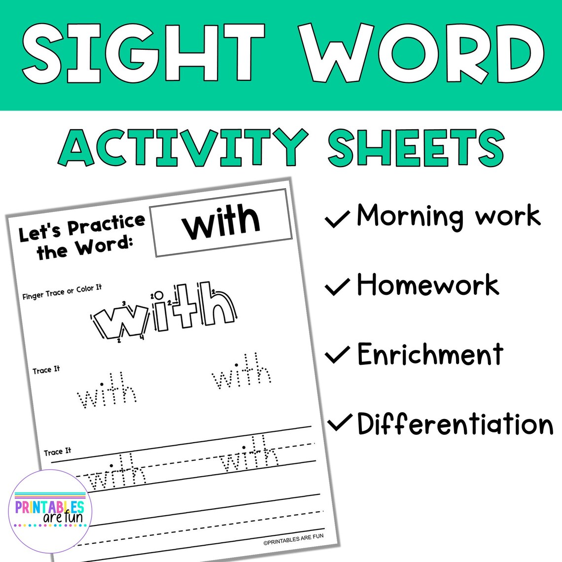 Kindergarten Sight Word Activity Sheets | Fry First 100 | High ...