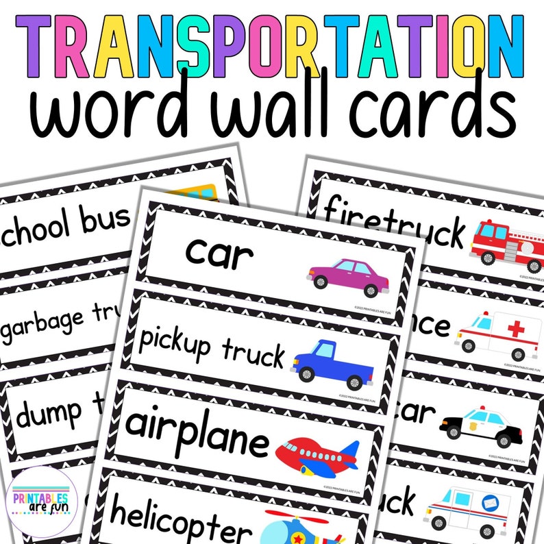 Transportation Word Wall Cards With Pictures, Vocabulary, Preschool and ...