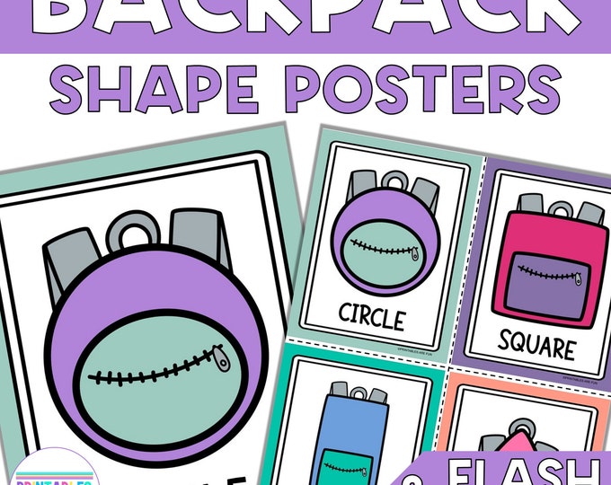 School Backpack 2D Shape Posters and Flash Cards | Printable Math ...