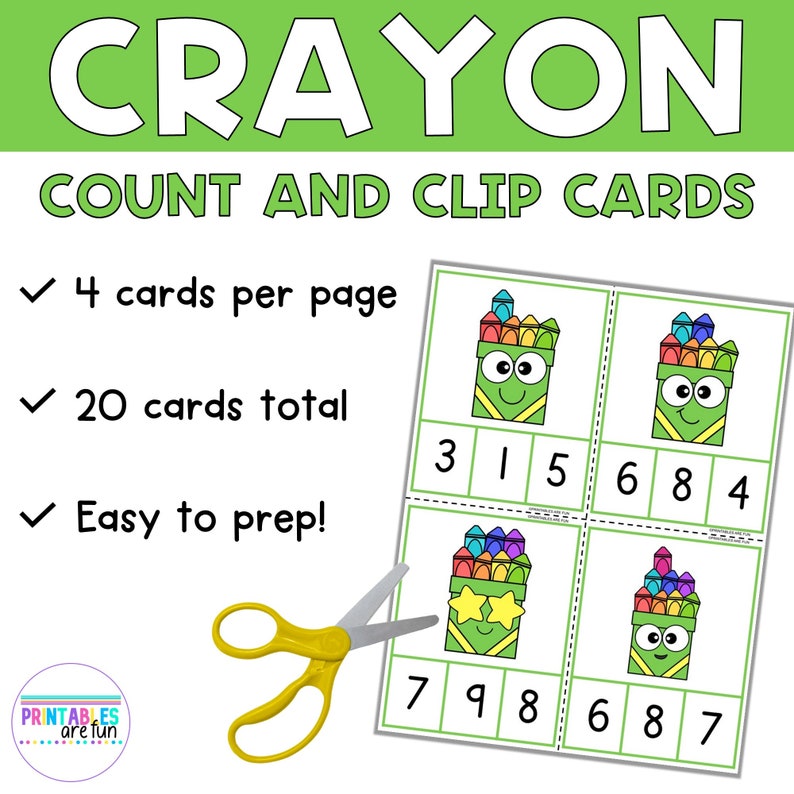 School Crayon Count and Clip Cards 1-10 | Math Task Cards | Printable ...