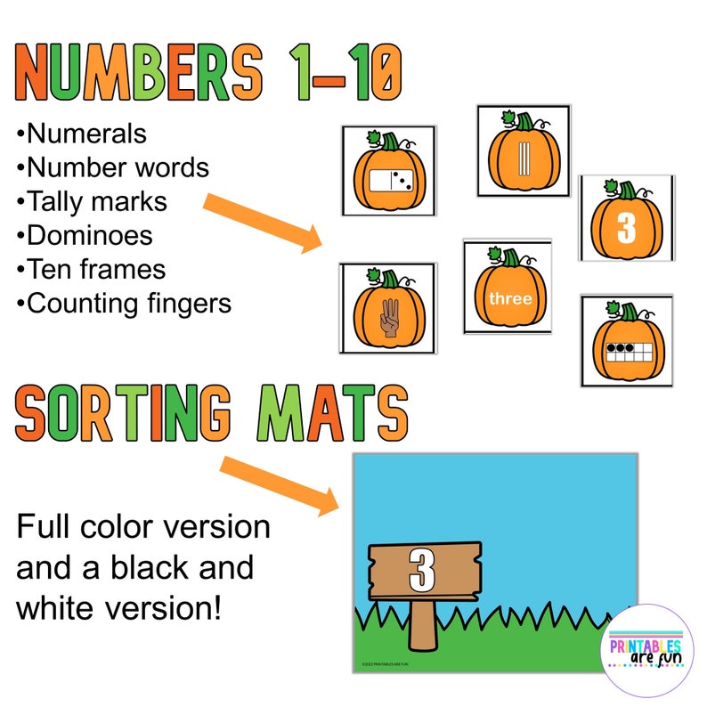 Pumpkin Number Sense Sorting Mats, Subitizing Numbers 1-10, Preschool ...