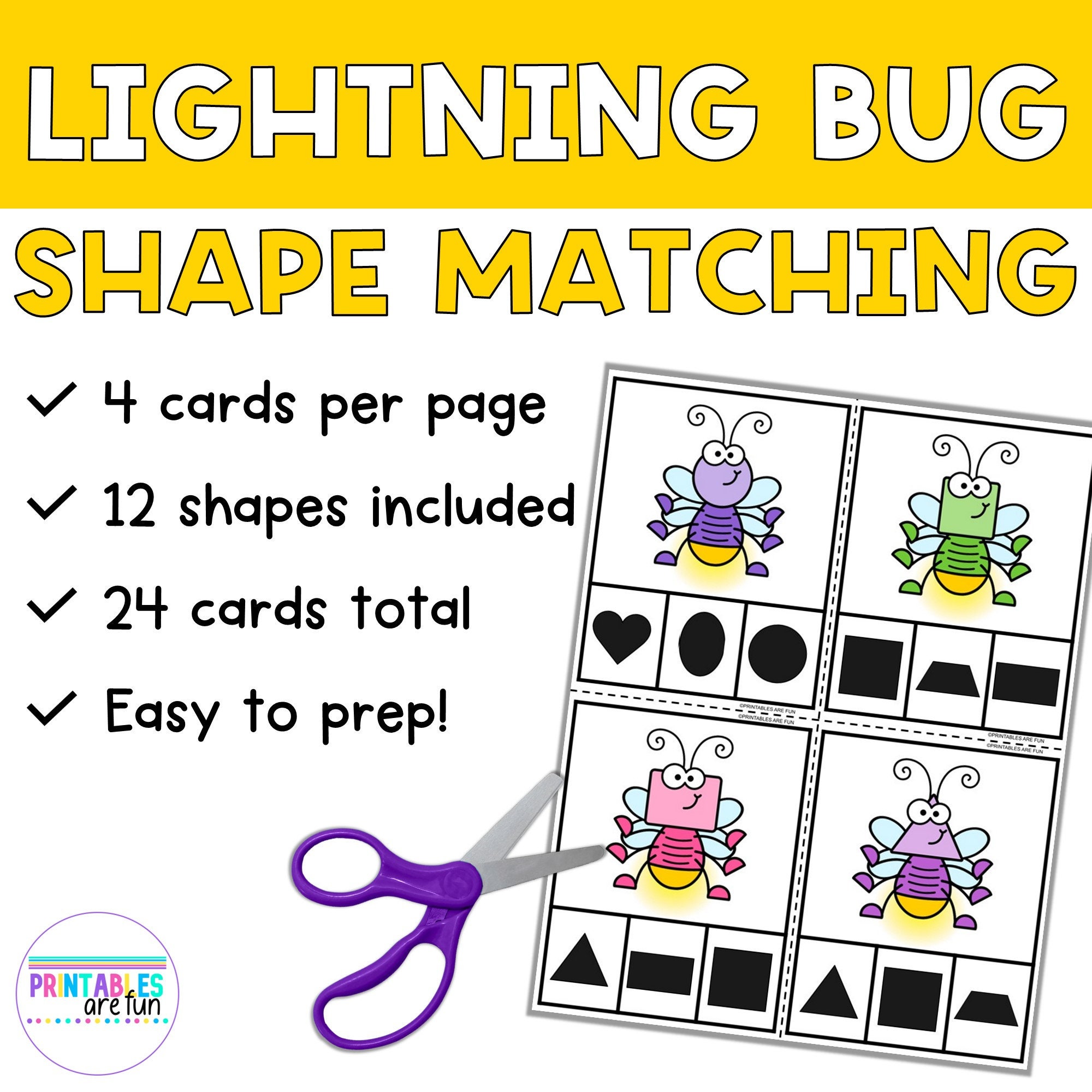 Lightning Bug 2D Shape Matching Clip Cards | Printable Math Activity ...
